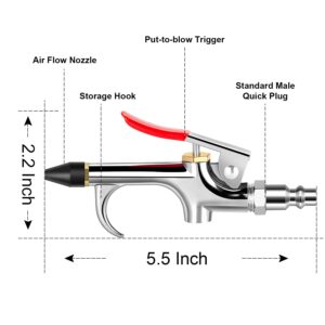 13 Pcs 2-Way Connection Air Nozzle Blow Gun Set, Air Nozzle Kit with 1/4 in Standard Quick Fitting and 8 Air Nozzles, Air Compressor Accessories for Air Inflation and Dedusting