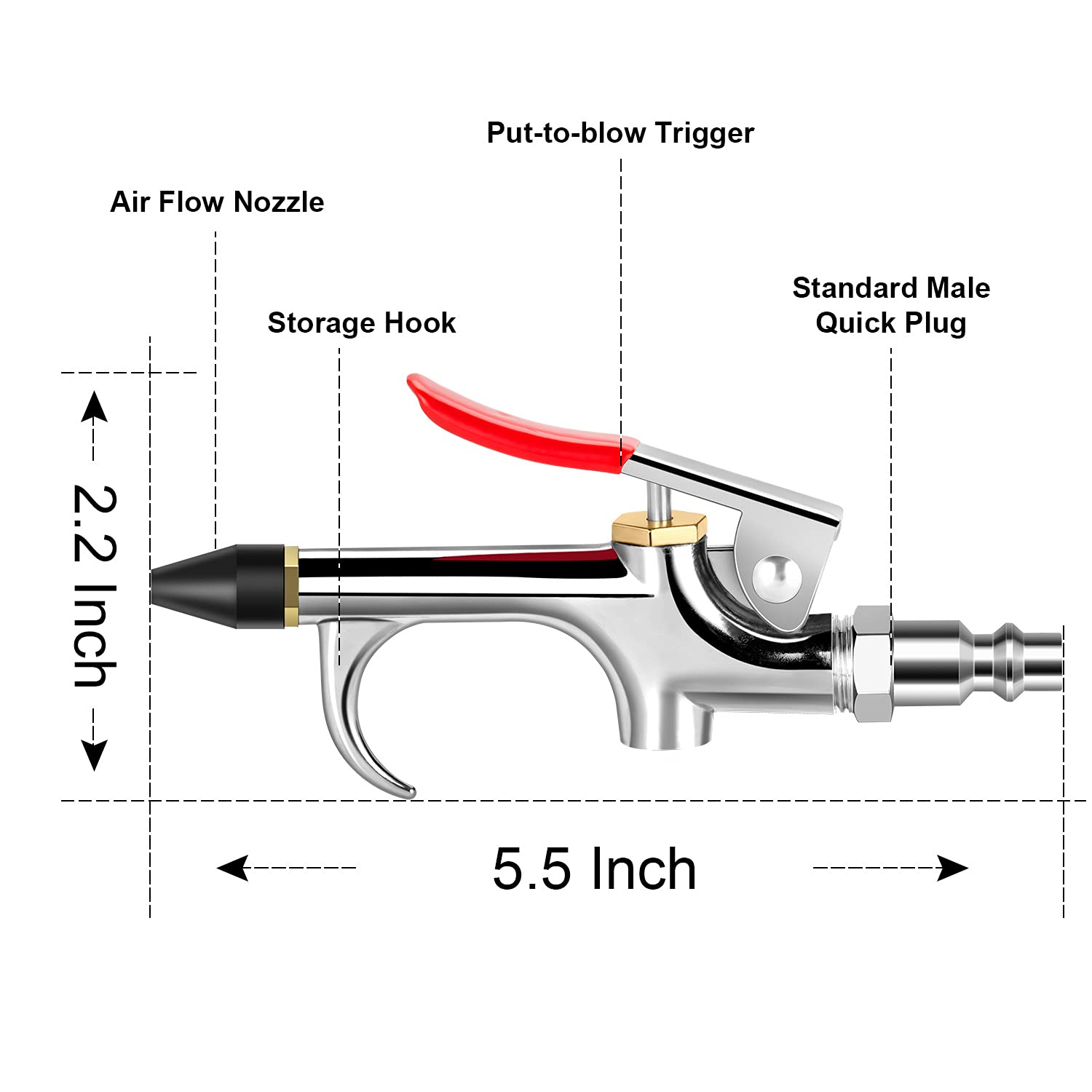 13 Pcs 2-Way Connection Air Nozzle Blow Gun Set, Air Nozzle Kit with 1/4 in Standard Quick Fitting and 8 Air Nozzles, Air Compressor Accessories for Air Inflation and Dedusting