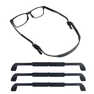 festful silicone spectacle straps, 3 non-slip elastic sports glasses straps for kid boys and girls, sunglasses straps, black