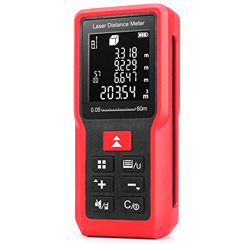 Laser Distance Meter,Laser Measure Tool 196ft/60m Area Volume Pythagorean Laser Rangefinder,High Precision Portable Range Finder with Digital Level for Measuring Distance,M/in/Ft,100 Data Set Storage