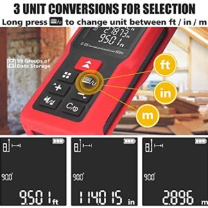 Laser Distance Meter,Laser Measure Tool 196ft/60m Area Volume Pythagorean Laser Rangefinder,High Precision Portable Range Finder with Digital Level for Measuring Distance,M/in/Ft,100 Data Set Storage