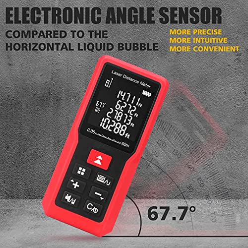 Laser Distance Meter,Laser Measure Tool 196ft/60m Area Volume Pythagorean Laser Rangefinder,High Precision Portable Range Finder with Digital Level for Measuring Distance,M/in/Ft,100 Data Set Storage