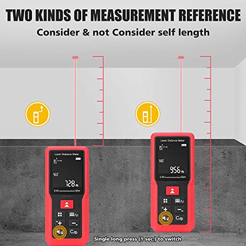 Laser Distance Meter,Laser Measure Tool 196ft/60m Area Volume Pythagorean Laser Rangefinder,High Precision Portable Range Finder with Digital Level for Measuring Distance,M/in/Ft,100 Data Set Storage