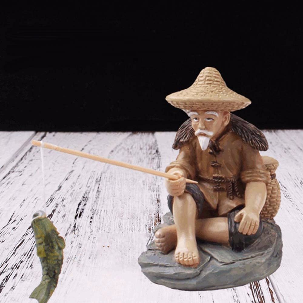 YITAQI Micro Landscape Fairy Garden Ornament,Cute Sculpture Fisherman Craft Bonsai Decoration Miniature Figurine