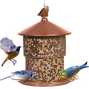 mosloly wild bird feeders metal outside - 7lbs large retractable mesh hanging feeders squirrel proof, blue bird/cardinal wildlife feeder, attracts birds(brown)