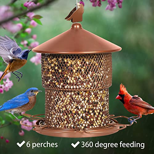 Mosloly Wild Bird Feeders Metal Outside - 7lbs Large Retractable Mesh Hanging Feeders Squirrel Proof, Blue Bird/Cardinal Wildlife Feeder, Attracts Birds(Brown)