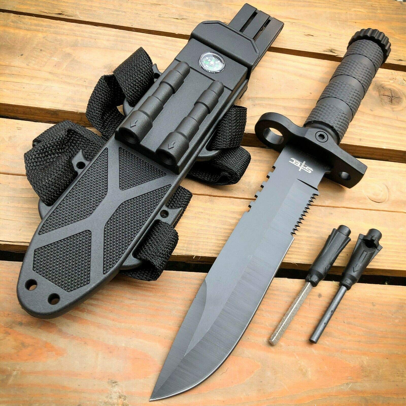 S.S. Fixed Knives 12.5'' Hunting Fixed Blade Army Survival Knife W Fire Starter C - Green by Survival Steel