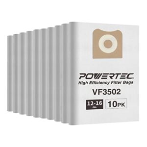 powertec 10pk vf3502 replacement bags for 12-16 gallon wet/dry vacs, ridgid shop vac bags fits wd1950, wd1956 wd1850 wd1851, wd1450 wd1680 wd1270 (75002-p5)