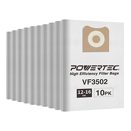 POWERTEC 10PK VF3502 Replacement Bags for 12-16 Gallon Wet/Dry Vacs, Ridgid Shop Vac Bags fits WD1950, WD1956 WD1850 WD1851, WD1450 WD1680 WD1270 (75002-P5)