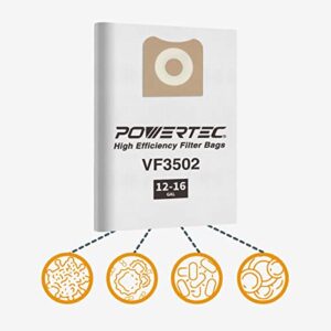 POWERTEC 10PK VF3502 Replacement Bags for 12-16 Gallon Wet/Dry Vacs, Ridgid Shop Vac Bags fits WD1950, WD1956 WD1850 WD1851, WD1450 WD1680 WD1270 (75002-P5)