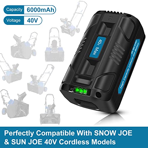 Aoasur 6.0Ah Battery Replacement for Snow Joe 40V and Sun Joe 40V Battery Compatible with Snow Joe 40V Snow Blower and Sun Joe 40V Wireless iON (Black)