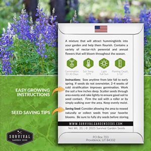 Survival Garden Seeds - Hummingbird Pollinator Mix Wildflower Seed for Planting - Packet with Instructions to Plant and Grow Flowering Plants in Your Home Vegetable Garden - Non-GMO Heirloom Varieties