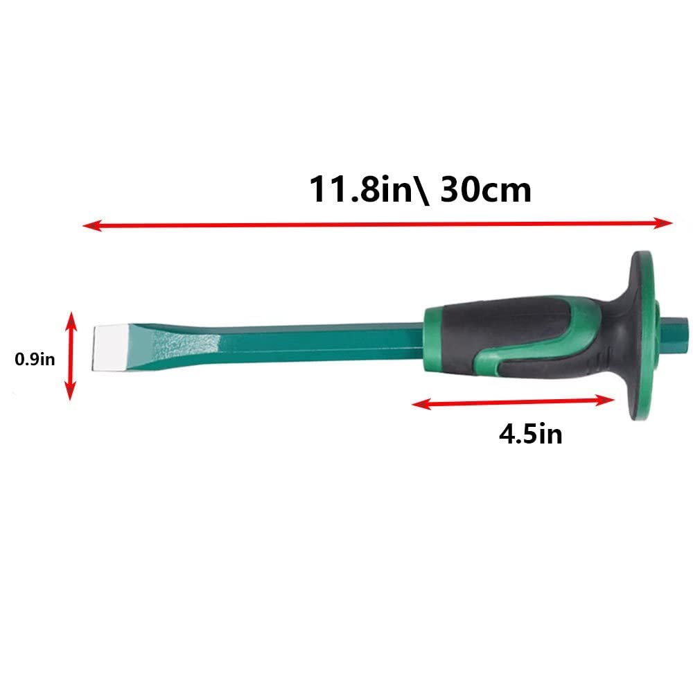 Heavy Duty Mason Chisel with Hand Guard, Flat End Chisels,Demolishing/Masonry/Carving/Concrete Breaker Chisels with Bi-Material Hand Guard+ A pair of gloves Green-2