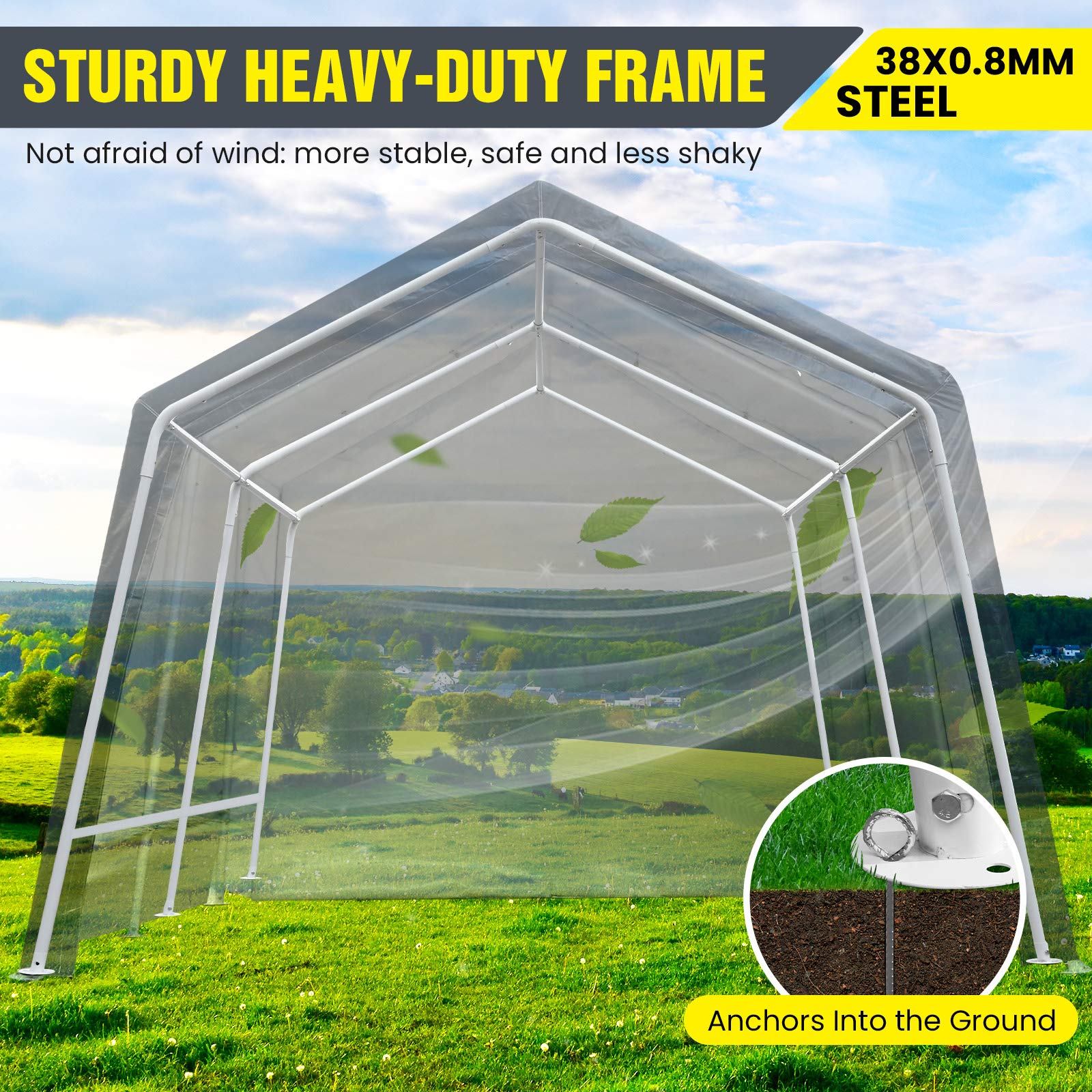 7x12x7.4 Ft Portable Storage Shelter Shed, Outdoor Garage Tent Kit, with Detachable Roll-up Zipper Door, Waterproof, Anti-UV, for Motorcycle, Gardening, Vehicle Storage (Grey)