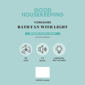 Good Housekeeping Yorkshire Decorative Bathroom Ventilation Exhaust Fan with Lighting, Brushed Nickel