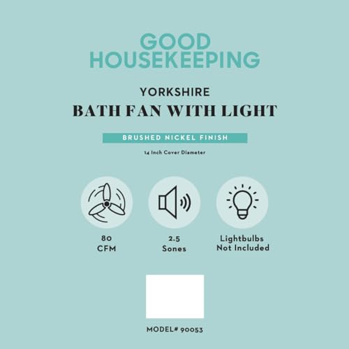 Good Housekeeping Yorkshire Decorative Bathroom Ventilation Exhaust Fan with Lighting, Brushed Nickel