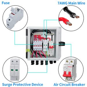 PowGrow PV Combiner Box, 4 String Metal Solar Combiner Box with 15A Rated Current Fuse, Surge Protective Device and 50A Air Circuit Breaker for On/Off Grid Solar Panel System, Pre-Wired Cable