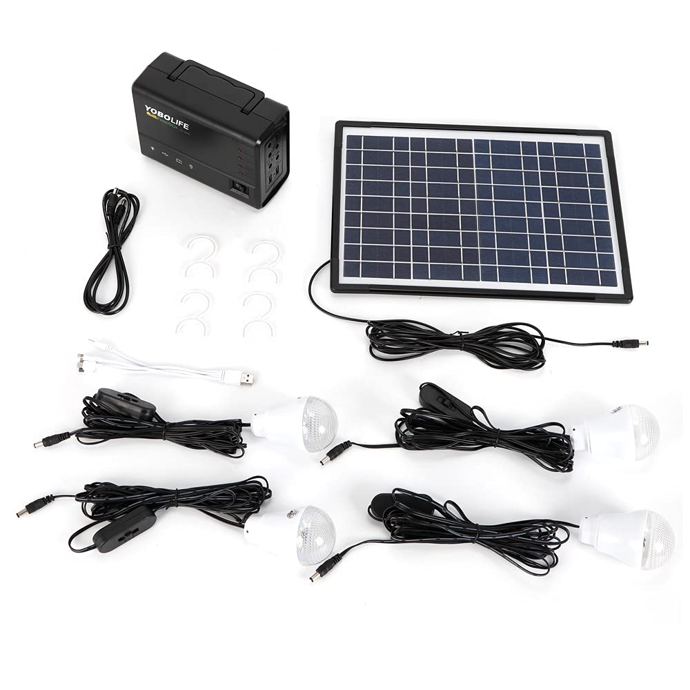 Solar Generator Lighting System, Portable Solar Panel Kit Solar Power Generator Lighting Kit Emergency Power Supplies for Home & Outdoor Camping, AC 110-220V, 4 LED Bulbs