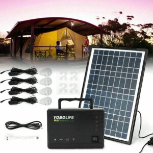 solar generator lighting system, portable solar panel kit solar power generator lighting kit emergency power supplies for home & outdoor camping, ac 110-220v, 4 led bulbs