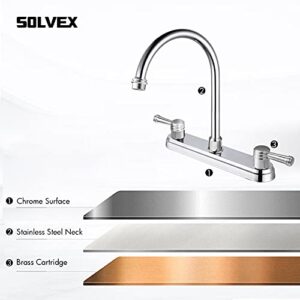 SOLVEX 2 Handle Kitchen Sink Faucet, High Arc 360 Swivel Stainless Steel Pipe 3 Hole Kitchen Faucet, Commercial Modern Chrome Kitchen Sink Faucet, US-SP-80078