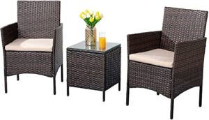 shintenchi 3 pieces outdoor patio furniture set patio porch conversation sets pe rattan wicker chairs with table outdoor garden furniture sets, brown