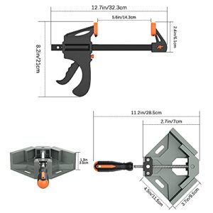 Housolution Right Angle Clamp, [2 PACK] Single Handle 90°Aluminum Alloy Corner Clamp with 6inch Bar Clamps, Right Angle Clip Clamp Tool Woodworking Welding Photo Frame Vise Holder - Silver Gray