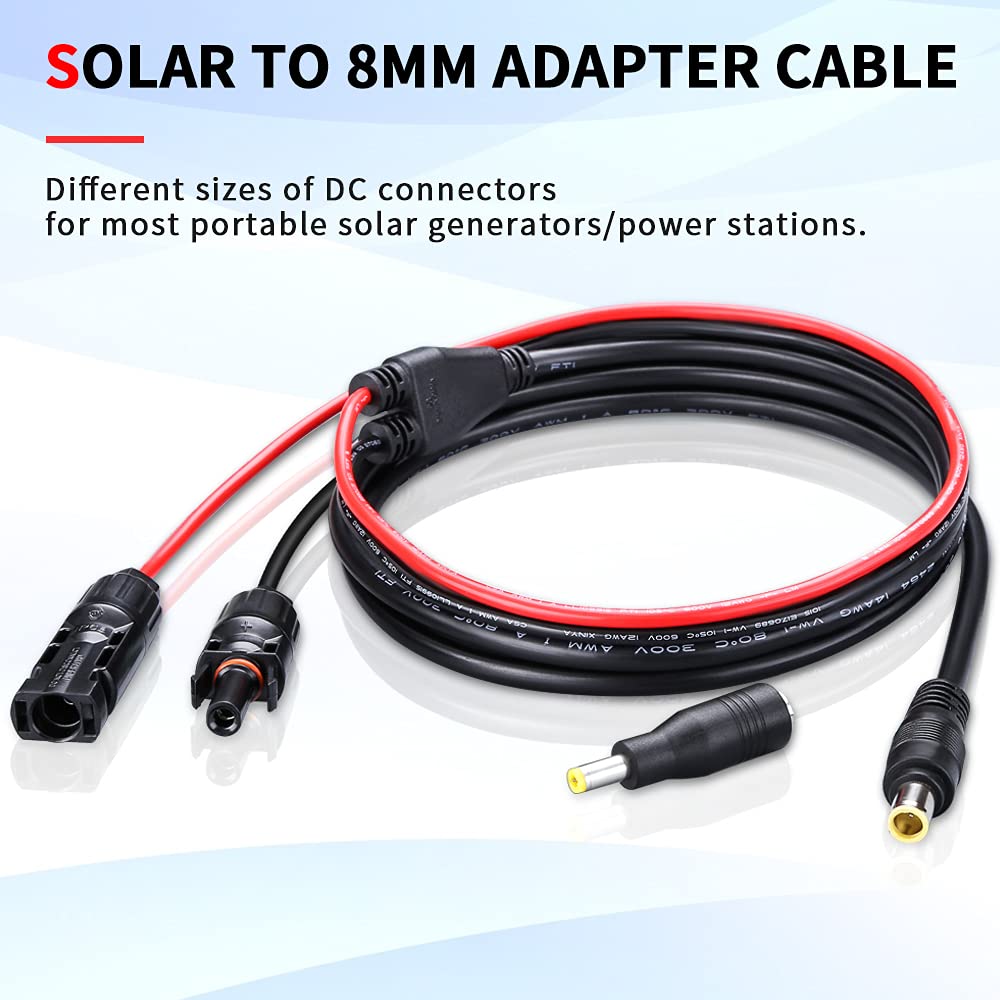 ELECTOP Solar Panel Connector to DC 8mm Adapter Cable, 6FT DC Power Plug with 5.5x2.5mm Converter, Solar Connectors Extension Cable 14AWG for GZ Yeti Jackery Solar Generator Portable Power Station