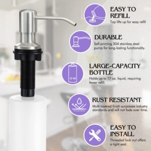 Hoanmpy Kitchen Sink Soap Dispenser(Brushed Nickel) - Built in Sink Soap Dispenser, Stainless Steel, Pump Set for Dish Soap or Lotion, Refill from The Top,Soap Dispenser for Kitchen Sink,17 OZ