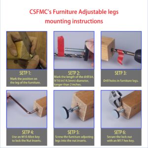 CSFMC Furniture Leveler PTFE(Teflon) Bottom(50mm Large Base 3/8-16,8 Pack),Thread Shank Adjust Pads,Table/Chair/Cabinet/Sofa Medium Adjustable Legs Leveling,Nuts Installation and Floor Protection