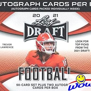 2021 Leaf Draft Football Factory Sealed Retail Box with TWO(2) AUTOGRAPHS & (50) ROOKIE Cards! Look for RC & AUTOS of Trevor Lawrence, Justin Fields, Zach Wilson, Mac Jones,Trey Lance & More! WOWZZER!