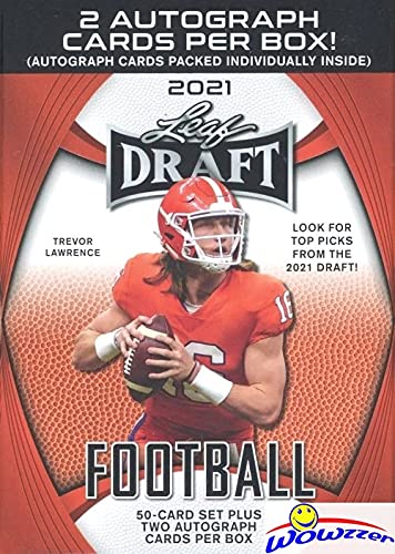 2021 Leaf Draft Football Factory Sealed Retail Box with TWO(2) AUTOGRAPHS & (50) ROOKIE Cards! Look for RC & AUTOS of Trevor Lawrence, Justin Fields, Zach Wilson, Mac Jones,Trey Lance & More! WOWZZER!