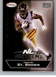 2021 sage hit premier draft #154 amon-ra st. brown next level pre-rookie ncaa football trading card in raw (nm or better) condition