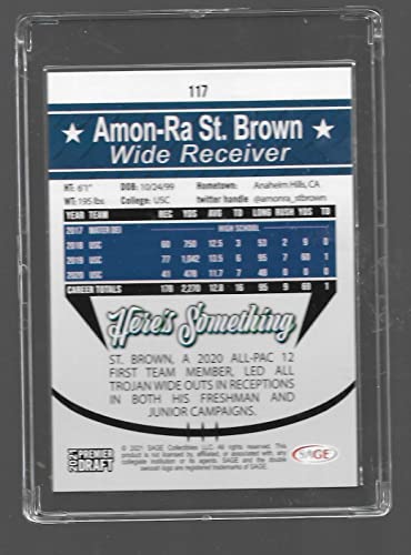 2021 SAGE Hit Premier Draft #117 Amon-Ra St. Brown Pre-Rookie NCAA Football Trading Card in Raw (NM or Better) Condition