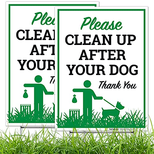 Sigo Signs - Please Clean Up After Your Dog Thank You Sign, (2 Pack) Double Sided 9x12 Inches, Corrugated Plastic with Metal H Stake, Made in USA