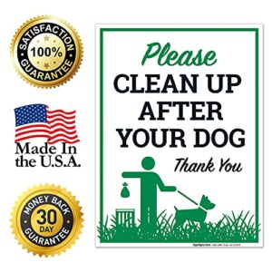 Sigo Signs - Please Clean Up After Your Dog Thank You Sign, (2 Pack) Double Sided 9x12 Inches, Corrugated Plastic with Metal H Stake, Made in USA