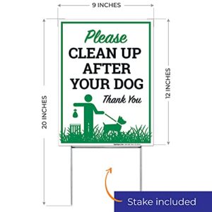 Sigo Signs - Please Clean Up After Your Dog Thank You Sign, (2 Pack) Double Sided 9x12 Inches, Corrugated Plastic with Metal H Stake, Made in USA