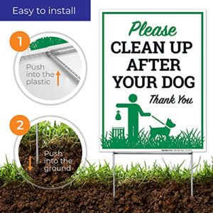 Sigo Signs - Please Clean Up After Your Dog Thank You Sign, (2 Pack) Double Sided 9x12 Inches, Corrugated Plastic with Metal H Stake, Made in USA