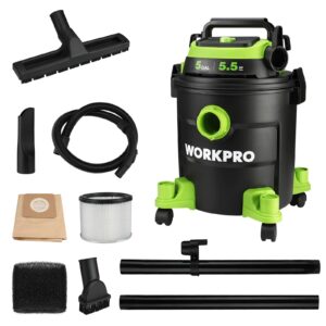 workpro 5 gallon wet/dry shop vacuum, 5.5 peak hp shop vac cleaner with hepa filter, hose and accessories for home/jobsite