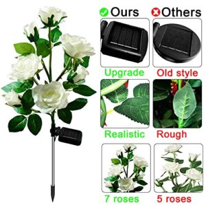 NQN Upgraded 4 Pack White Outdoor Solar Powered 7 Rose Flowers Garden Stake Light, LED Solar Powered Light Decorative Flower Lamp, Waterproof Solar Decorative Light for Garden Yard Patio Pathway Light