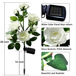 NQN Upgraded 4 Pack White Outdoor Solar Powered 7 Rose Flowers Garden Stake Light, LED Solar Powered Light Decorative Flower Lamp, Waterproof Solar Decorative Light for Garden Yard Patio Pathway Light