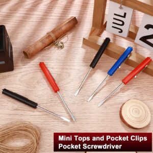 12 Pieces Mini Tops and Pocket Clips Pocket Screw Driver Magnetic Pocket Screw Driver with Single Blade Head Pocket Screwdriver Set for Mechanical Electrician Electronics Technician, Red, Blue, Black