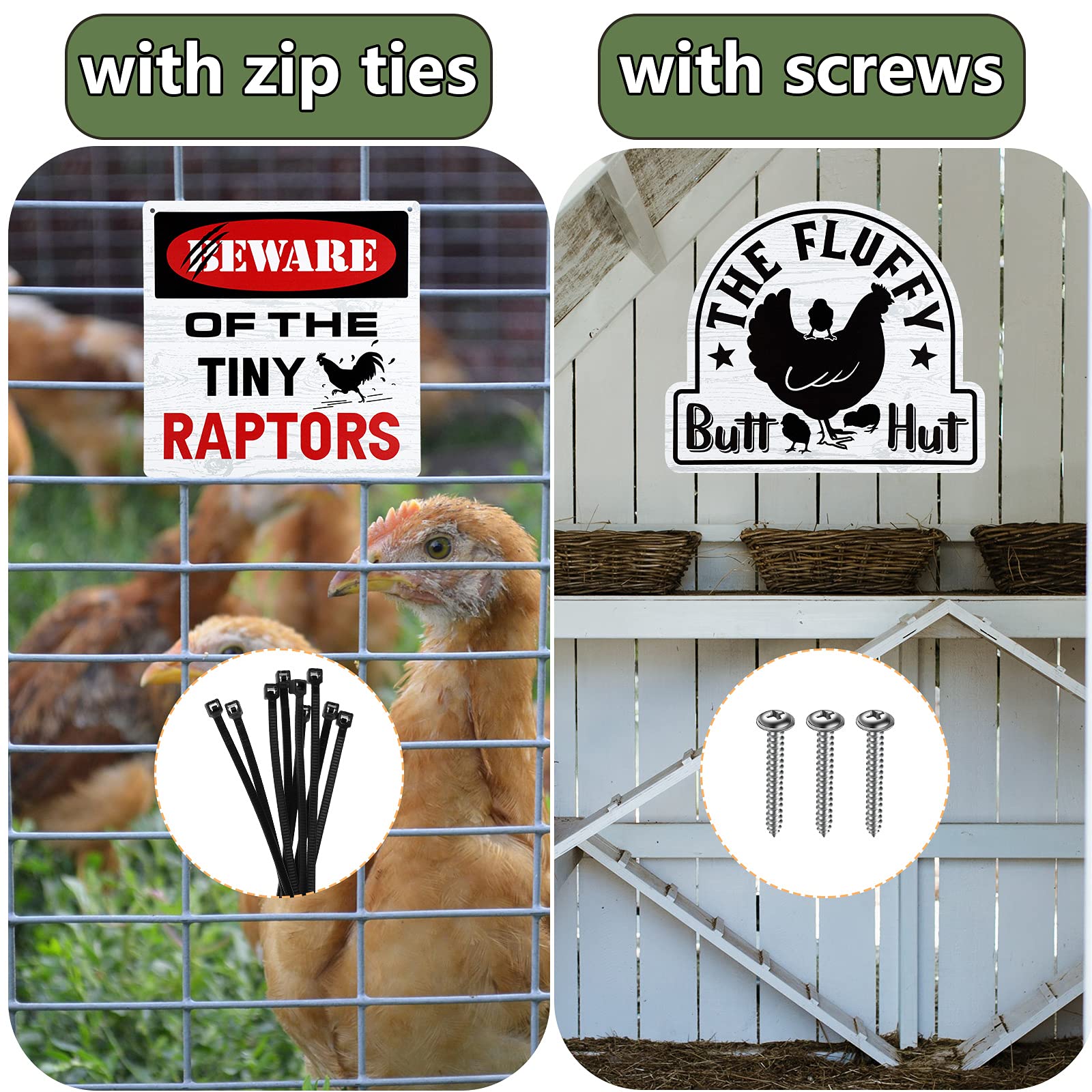 2 Sets Chicken Coop Signs Aluminum Chicken Coop Accessories The Fluffy Butt Hut Yard Signs Beware of Tiny Poultry Funny Signs for Farm Rooster Hen House Decoration, 12 x 8 Inches