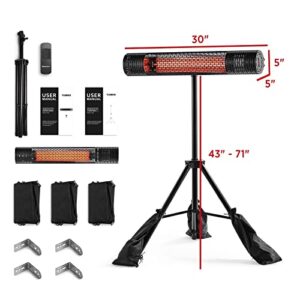 TURBRO Neighborhood Electric Infrared Heater - 1500W Portable Patio Heater with Adjustable Tripod, Wall-Mounted, Remote Control, Tip-over & Over Heat Protection, IPX5 Waterproof