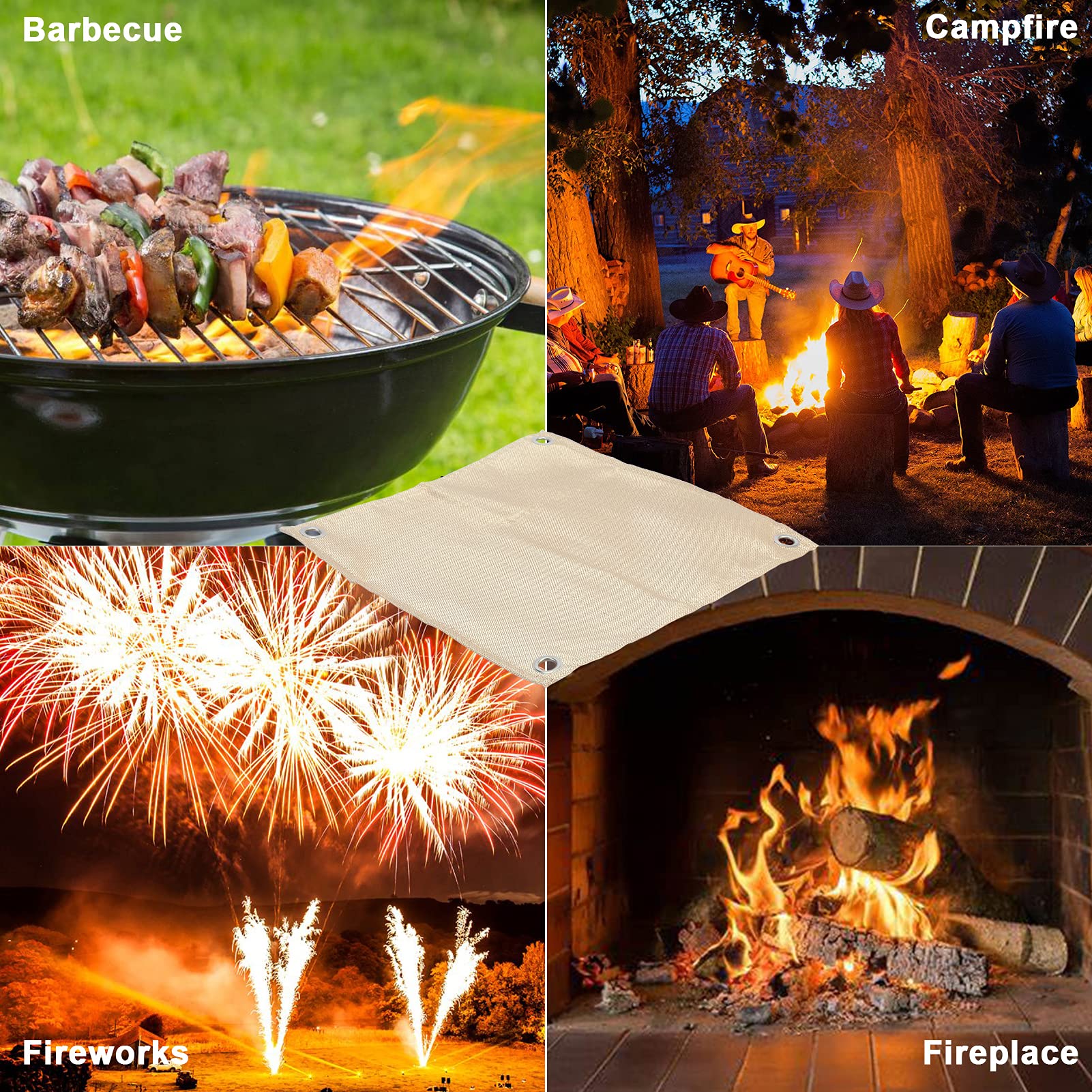 Washranp Fire Mat Glass Fiber Heat Insulation Grass Protection Reusable Easy to Carry Fireproof Blanket Fire Pit Mat for Outdoor Barbecue Camping 50 * 50cm