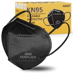 akgk kn95 face mask 50 pcs, breathable protection masks, individually wrapped, 5-ply kn95 black masks, cup dust safety masks