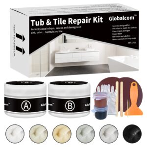 tub and fiberglass shower repair kit (color match), 3.7oz porcelain sink and acrylic bathtub repair kit white for cracks chips dents holes almond/biscuit/bone