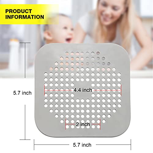 COPPATAOPP Drain Hair Catcher, Square Silicone Shower Drain Hair Catcher, Stable Hair Drain Catcher Bathtubr with Suction Cup, Easy to Install Bathroom Kitchen Sink Drain Strainer 2 Pack (Grey White)