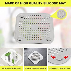 COPPATAOPP Drain Hair Catcher, Square Silicone Shower Drain Hair Catcher, Stable Hair Drain Catcher Bathtubr with Suction Cup, Easy to Install Bathroom Kitchen Sink Drain Strainer 2 Pack (Grey White)