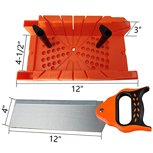 ACEgoes 12" Miter Box with Saw Included, Reinforced Steel Back Saw for Accurate Cutting, Preset 90 Degree 45 Degree 22.5 Degree and 0 Degree Cuts, 4-1/2in x 3in (width x Height) Cutting Capacity