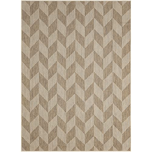 Nicole Miller New York Patio Country Calla Contemporary Herringbone Indoor/Outdoor Area Rug, Brown/Beige, 5'2"x7'2"